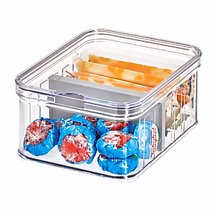 iDesign Plastic Crisp Divided Fruit and Vegetable Storage with Easy to Grip Integrated Handles Designed to Keep Food Fresh Longer, 8.32" x 6.32" x 3.76", 2 Section