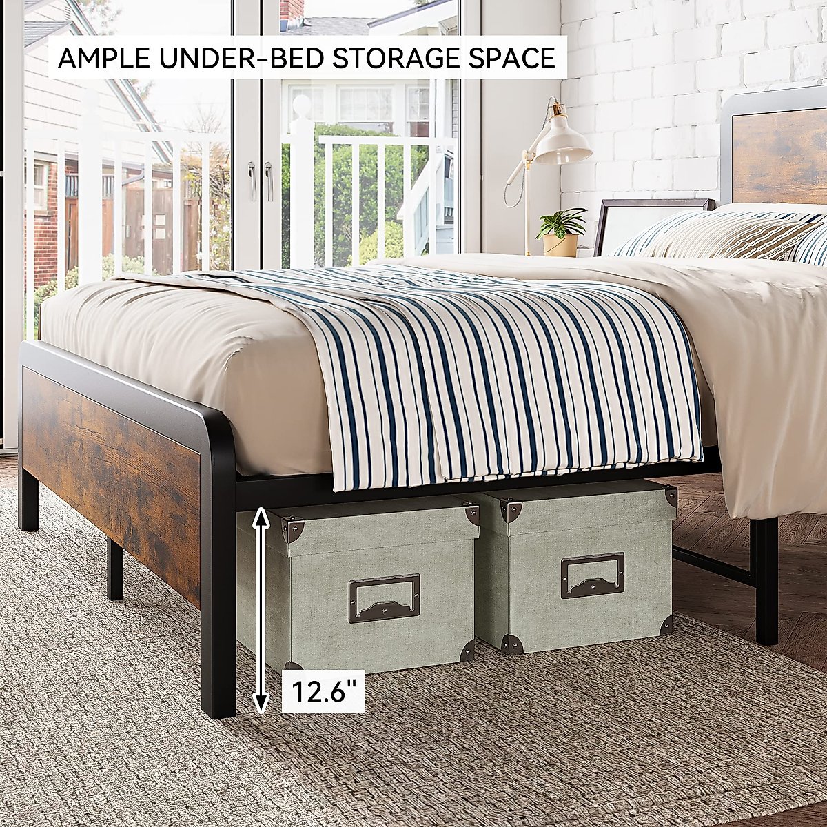 IDEALHOUSE Queen Bed Frame with Headboard, Platform Bed Frame with Safe Rounded Corners & Strong Metal Slats Support, Mattress Foundation/Noise-Free/No Box Spring Needed