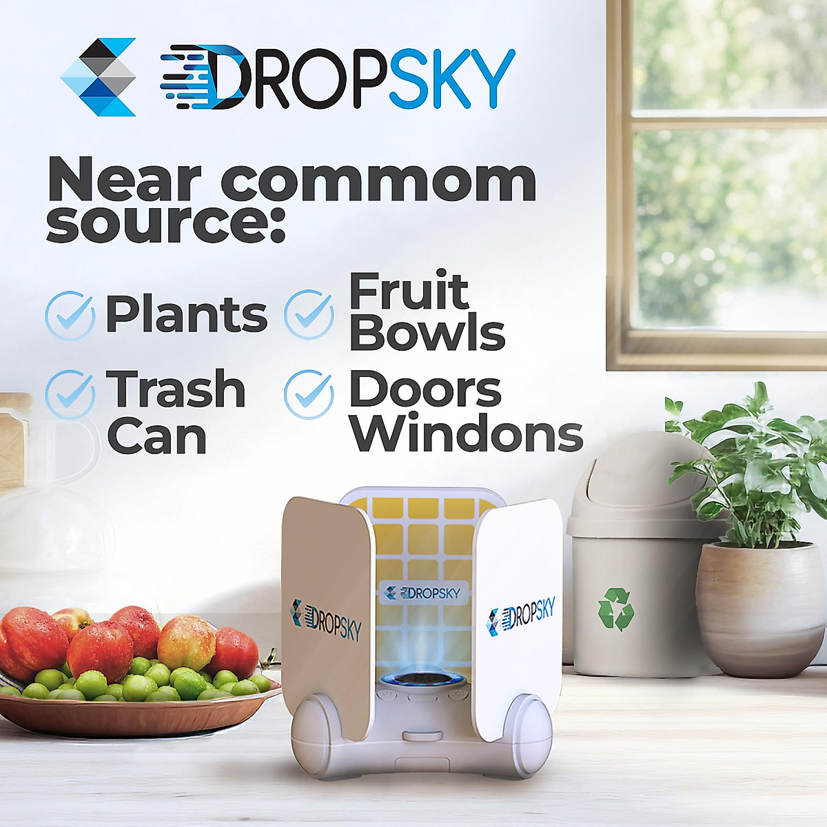 Dropsky 360 Portable Flying Insect Trap, Gnat Traps for House Indoor & Outdoor- Higher Coverage Blue Light Fly Trap- Get Rid of Flies- Safe for Pets & Kids- 2 Traps + 6 Glue Cards+ USB+Cable Charger​