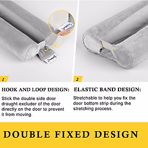 fowong Door Draft Stopper Double Side Adjustable Seal Bottom of Doors 30" to 36" Noise Blocker Cover Gap up to 1.5" Soundproof Interior Front Draft Guard Grey