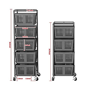 poplarbox Rotating Multi-Layer Kitchen Storage Shelf 360°Rotating Vegetable Rack Square Metal Baskets Black Storage Rack with Wheels Household Storage Baskets for Kitchen Living Room Bathroom