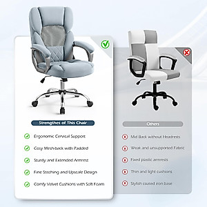 SEATZONE Beige Home Office Desk Chairs with Wheels and Flip-up Armrests,Office Chair Comfortable Ergonomic Velvet Mesh Executive Computer Chairs for Adults and Teens