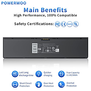 POWERWOO 3RNFD Replacement Battery for Dell Latitude 14 7000, E7450 E7440 Series PFXCR 34GKR F38HT G95J5 3RNFD G0G2M T19VW 909H5 0G95J5 5K1GW 451-BBOG PFXCR F38HT 451-BBFV 451-BBFT 451-BBFY 38Wh 7.4V