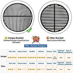 Hongso 18 3/16 Inch Porcelain Coated Cooking Grid Grates Polished Non-Stick Replacement for Large Big Green Egg, Vision Grill VGKSS-CC2, B-11N1A1-Y2A, Accessories,Other Kamado Grill, PCI991