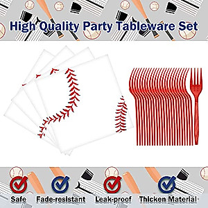 Baseball Party Favors Party Decorations, 96pcs Baseball Party Plates and Napkins Forks Baseball Themed Party Birthday Decorations Supplies For Boys Baby Shower Serves 24