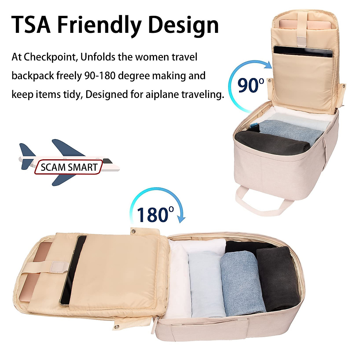 Hp hope Light Durable Smart Travel Backpack for Women Anti Theft RFID Work Backpack with USB Port & Wet Pocket TSA 15.6 Inch Laptop Backpack College School Bookbag (Beige)