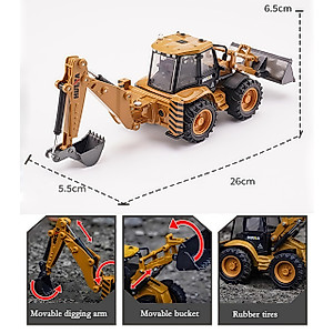 Gemini&Genius Backhoe Loader Toy for Kids- Loader with Changeable Front Loader and Backhoe Loader Construction Vehicle Toy 1/50 Scale 2 in 1 Digger and Loder Alloy Model Toys Vehicle Gifts for Kids
