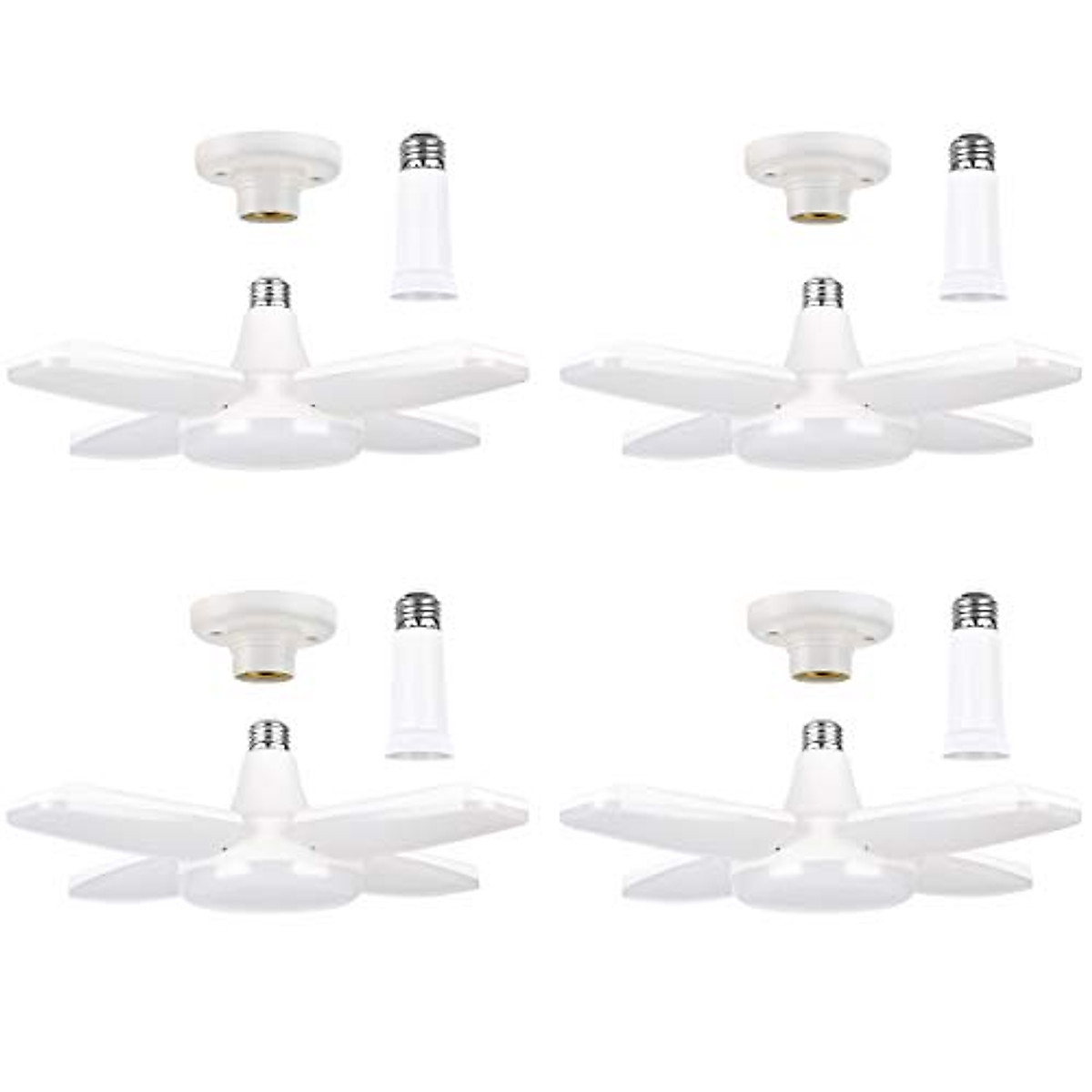 4 Pack LED Garage Lights, 60W 6000LM Deformable Garage Ceiling Light, E26 Dimmable Garage Light, 6500K LED 4-Leaf Light for Garage Workshop Warehouse Basement