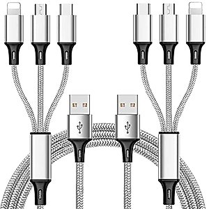 ONLYTANG Multi Charging Cable, (2Pack 5FT) Multi USB Charger Cable Aluminum Nylon 3 in 1 Universal Multiple Charging Cord with Type-C/Micro USB Connectors for Most Phones & Tablets (Charging Only)