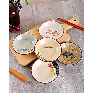 WHJY Japanese Retro Porcelain Side Dish Ceramic Side Dishes Bowl Seasoning Dishes Soy Dipping Sauce Dishes - Set of 5
