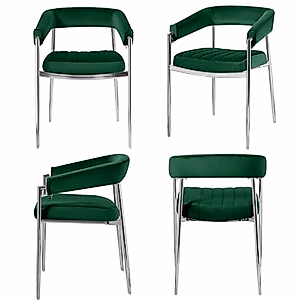 Bekrvio Velvet Arm Dining Chairs Kitchen Dining Room Chairs with Armrest, Mid Century Modern Living Room Armchair Accent Chairs Upholstered Kitchen Chairs with Metal Chrome Legs, Green