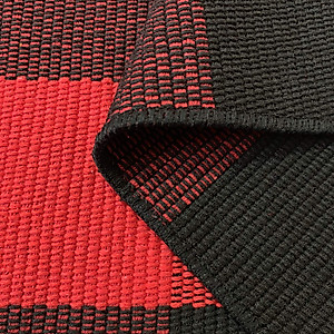 UKELER Buffalo Plaid Rug 2'×3'- Cotton Outdoor Rug Washable Buffalo Check Doormat, Red and Black Plaid