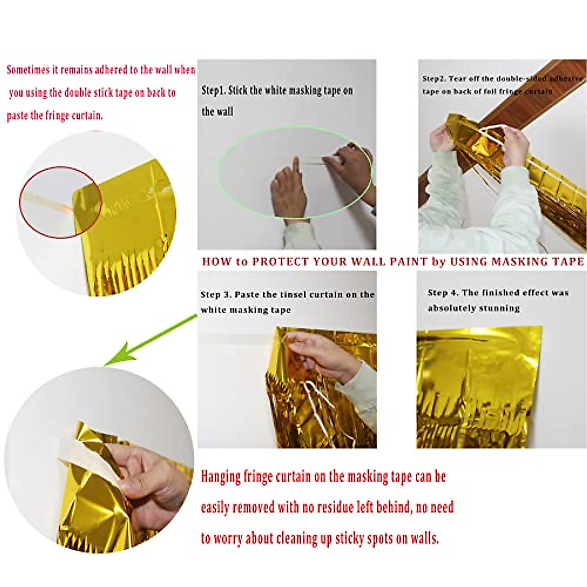 Muhome White Foil Fringe Curtain, 2PCS 3.28FT x 8.2FT Tinsel Door Curtains & 1 Masking Tape White Fringe Backdrop for Wedding Birthday Bridal Shower Bachelorette Party Decorations