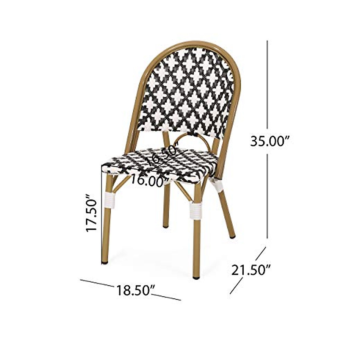 Christopher Knight Home Anastasia Outdoor French Bistro Chair (Set of 2), Black + White + Bamboo Print Finish