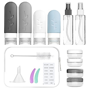 Vinofes 16 Pack Travel Size Toiletries Kits - Leak Proof TSA Approved Travel Bottles for Toiletries Essential - BPA Free Travel Containers for Shampoo, Conditioner, Lotion (16Pcs/Black)