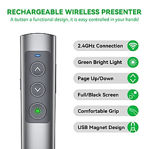 PowerPoint Clickers Wireless Presenter Remote, Presentation Clicker with Red Light, RF 2.4GHz USB Clicker for PowerPoint Presentations Slide Advancer with Volume Control for Mac/Laptop/Computer