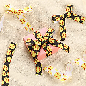 2 Rolls 10 Yards 7/8 Inches Softball Ribbon for Crafts Softball Grosgrain Ribbon for Cheer Bows Team Gift Wrapping Uniform Sewing