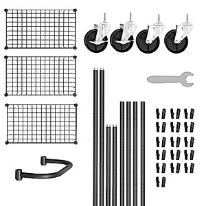 SINGAYE 3-Tier Utility Mesh Basket Cart with Handle,170LBS Load Capacity Evenly Distributed,Metal Storage Basket Cart,Black, 17.29" W X 11.4" D X30.26 H