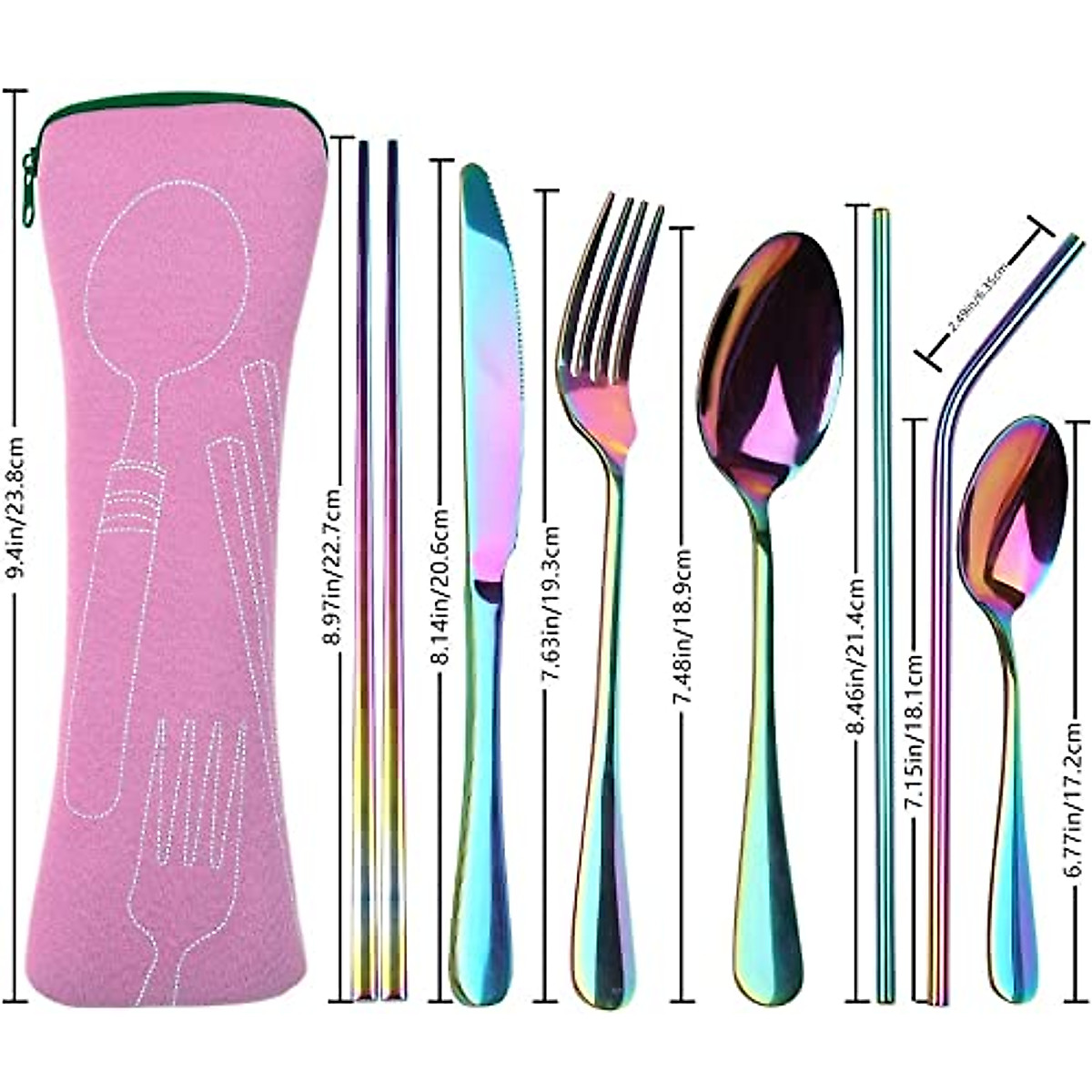 Reusable Travel Utensils Cutlery Set with Case, YIMICOO Stainless Steel Portable Flatware Set Silverware Set for Camping Picnic Office or School Lunch (Pink)