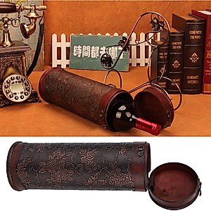 Garosa Retro Wooden Wine Gift Box Portable Vintage Round Wooden Single Red Wine Storage Box With Handle