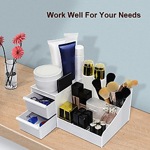 AmoVee Makeup Organizer, White Skincare Organizers on Countertop, Cosmetic Storage Organizer Fits Skincare, Lotions, Lipsticks, Nail Polish, Brushes, and Perfume, A Holiday Gift