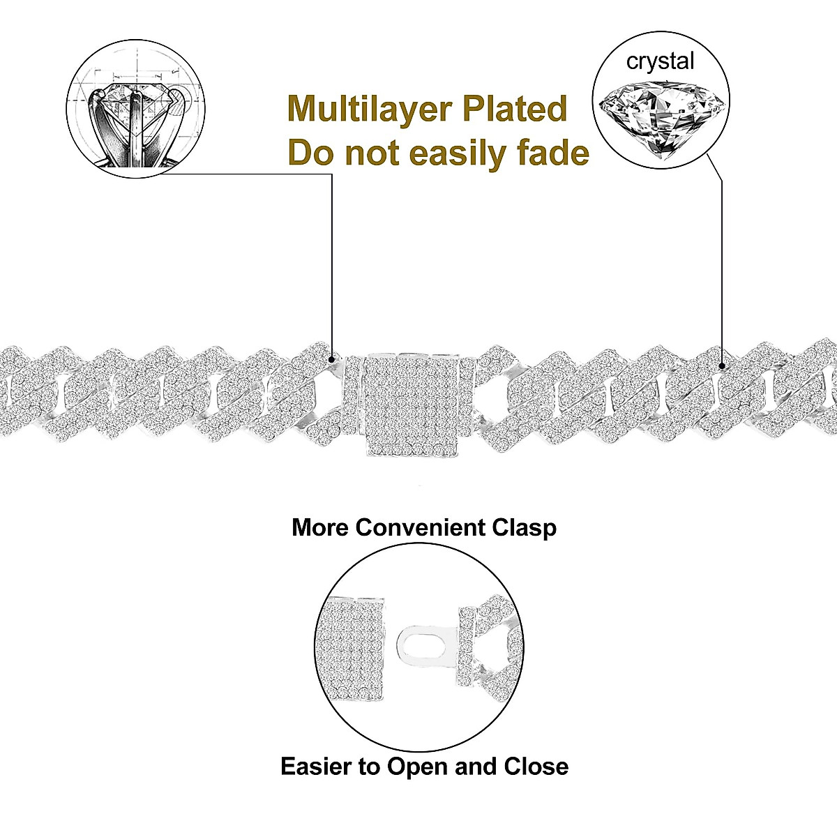 PTJDSMF Gold Silver Plated Initial Cuban Link Chain Necklace for Women Cursive Letter Gold Miami cuban link chain Iced out chain with pendant for women (Silver, A)