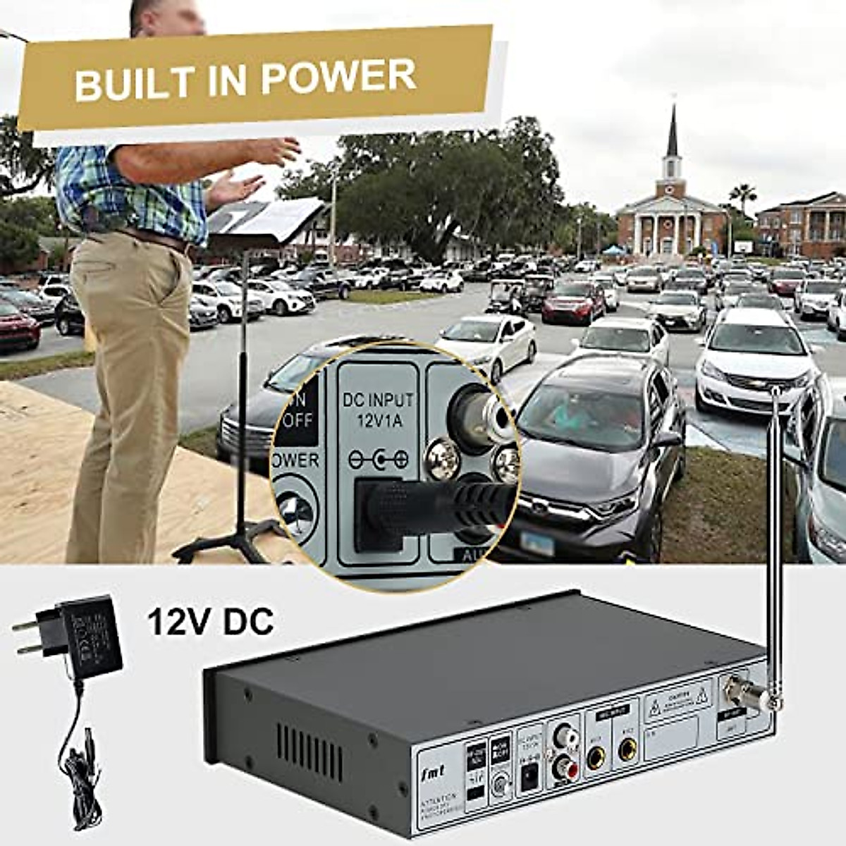 Retekess TR510 FM Transmitter, Long Range FM Broadcast Transmitter with Dual Mic, 3 Preset Stations, FM Radio Station for Church Parking Lot,Drive in Movie,Support USB Drive and RCA Inputs