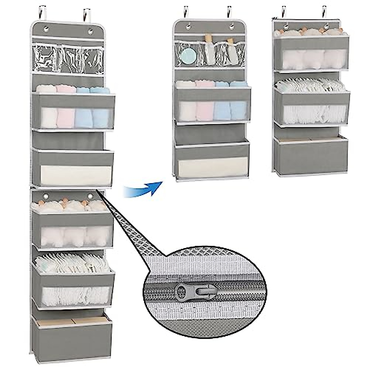 JINOKADI Over Door Storage Organizer 6 Tiers, Removable 1 Split into 2 Swing-Proof Hanging Bathroom Storage Organization Hanging Bag for Toy Magazine Baby Cosmetic Diaper