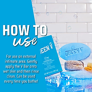 Queen V V Bar- Cleansing Bar, 3.5 oz., pH Balanced, Enriched with Aloe and Rose Water, For Use on External Intimate Area