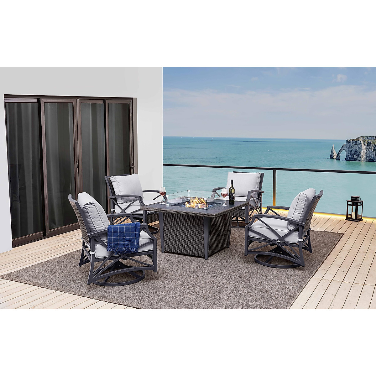 Mazatzal 28IN Square Propane Fire Pit Table 50,000 BTU Small Patio Gas Firepit Table Auto-Ignition Fire Table with Rust-Free Aluminum Tabletop and Weather Cover for Indoor Outside Deck Backyard