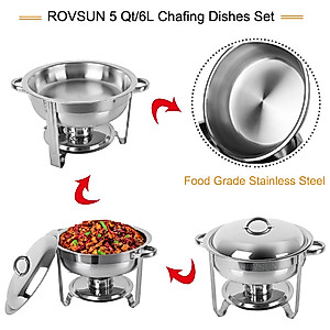 ROVSUN 5 Qt 2 Packed Full Size Stainless Steel Chafing Dish Buffet Set, NSF Silver Round Catering Warmer Set with Food and Water Trays, Mirror Cover, Thick Stand Frame for Kitchen Party Banquet
