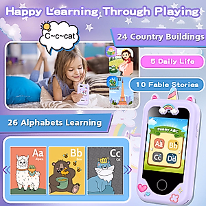 Kids Smart Phone for Girls, Christmas Birthday Gifts for Girls Age 3-10 Kids Toys Cell Phone, 2.8" Touchscreen Toddler Learning Play Toy Phone with Dual Camera, Game, Music Player, 8GB Card Purple