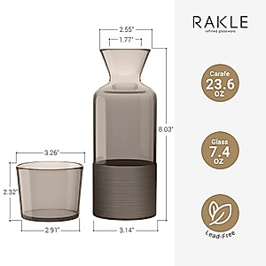 Rakle Bedside Water Carafe – 23.6oz Water Carafe and Glass – Black Colored Glass Water Pitcher for Nightstand, Bedroom, Bathroom – Glass Water Carafe/Mouthwash Container for Water, Lemonade, Juice