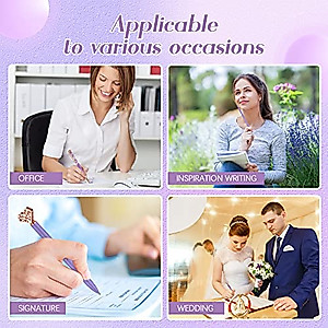 6 Pcs Ballpoint Pen Set Include Crystal Diamond Pen Slim Metal Ballpoint Pens Black Ink Stylus Pen Liquid Sand Pen Retractable Glitter Pen for Office School Gifts Wedding Party Supplies (Purple)