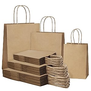 SHOPDAY 45Pcs Brown Paper Bags with Handles, Assorted Sizes Gift Bags Bulk Kraft Paper Bags 5x3x8 & 8x4x10.5 & 10x5x13 15Pcs Each Recyclable Bags for Handwork, Shopping Bags for Small Business, Goody