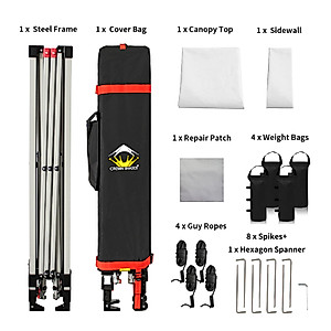 CROWN SHADES Canopy Tent 10x10 Pop Up Canopy Outdoor Shade with One Sidewall, Easy Up Sun Shelter with One Person Set Up Center Lock, Portable Instant Camping Beach Canopy Tents, White