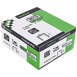 meite 21 Gauge 1/2-inch Crown Stainless Steel Upholstery Staples with 3/8-inch Leg Compatible with Fasco/80 Series Staples 10,000 PCS (1 Box)