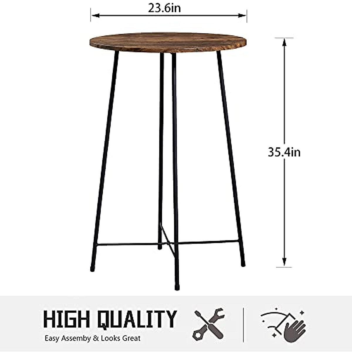 VECELO 23.6" Round Bar Table, Modern Bistro Pub Dining Room Furniture, Counter Height Wood Top for Breakfast Dinner Nap Conference, Easy Assembly,Brown