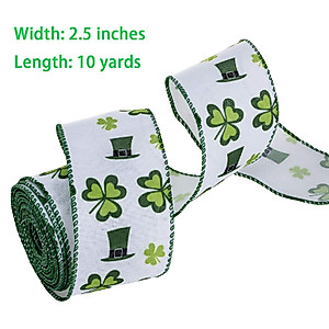 St Patrick's Day Wired Ribbon, 2 1/2 Inch by 10 Yards Emerald Green Shamrocks Lucky Ribbon for Gift Wrapping, Wreath and Party Decoration
