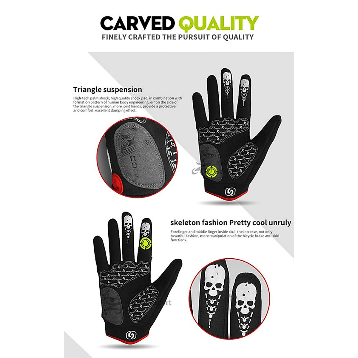 Baselay Cycling Gloves Mountain Bike Bicycle Gloves - Breathable Gel Pad Shock-Absorbing Anti-Slip MTB DH Road Racing Full Finger Gloves for Men Women Youth (Black/Green, Large)