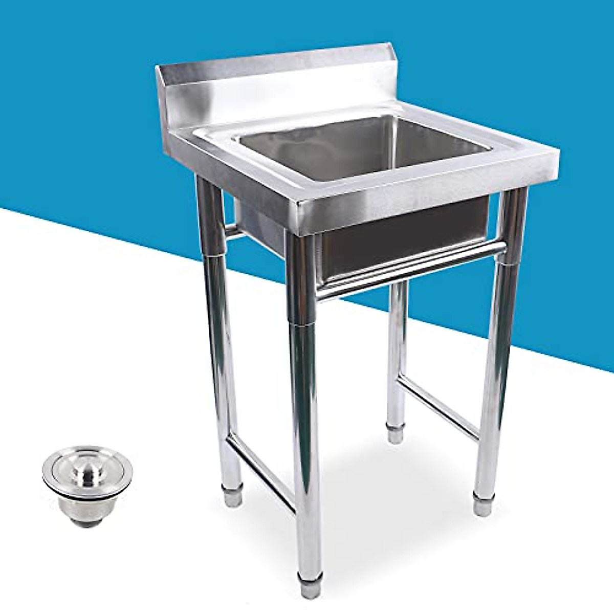 Commercial Stainless Steel Catering Sink, Catering Single Sink Utility Kitchen Wash Basin for Restaurant, Wash Table Single Bowl, 19.69x19.69 Inch