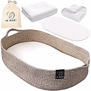 IK MART – Baby Changing Basket – 100% Cotton Rope Diaper Basket - Changing Pad, Portable and Waterproof - with Extra Pad and Burp Cloth - Lighter in Weight - Boho Nursery Decor