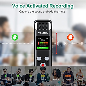64GB Digital Voice Recorder Voice Activated Audio Recorder for Lectures Meetings - MECHEN 1536Kbps Small Rechargeable Dictaphone with Playback,7-Level Noise Reduction,Microphone,Password (Black)