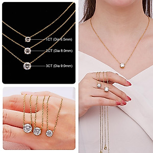 HOLYCOME Diamond Solitaire Necklace,3Carat Gold Plated Moissanite Pendant for Women,Sterling Silver Lab Diamond Necklace Moissanite Jewelry for Birthday Christmas Gifts