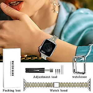 QUNDAXI Gold Apple Watch Band Compatible with Apple Watch 41mm 45mm 42mm 44mm 40mm 38mm Metal stainless steel Watchband suitable for iWatch 8/7/6/5/4/3/2/1/SE series Women Luxury strap (38mm 40mm 41mm, Silver and Gold)