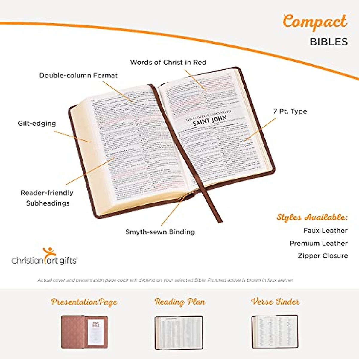 KJV Holy Bible, Compact Faux Leather Red Letter Edition - Ribbon Marker, King James Version, Saddle Tan