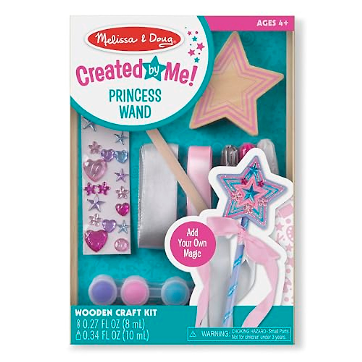 Melissa & Doug Created By Me! Paint & Decorate Your Own Wooden Princess Wand Craft Kit, Pink - Great For Rainy Days, Toys For Kids Ages 4+