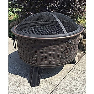 LEAYAN Garden Fire Pit Grill Bowl Grill Barbecue Rack Outdoor Fire Pit, Wood Burning Fire Pit with Spark Screen, Steel Fire Pit, Fire Pits for Outside, Bonfire, Party, BBQ, Patio & Garden, Black