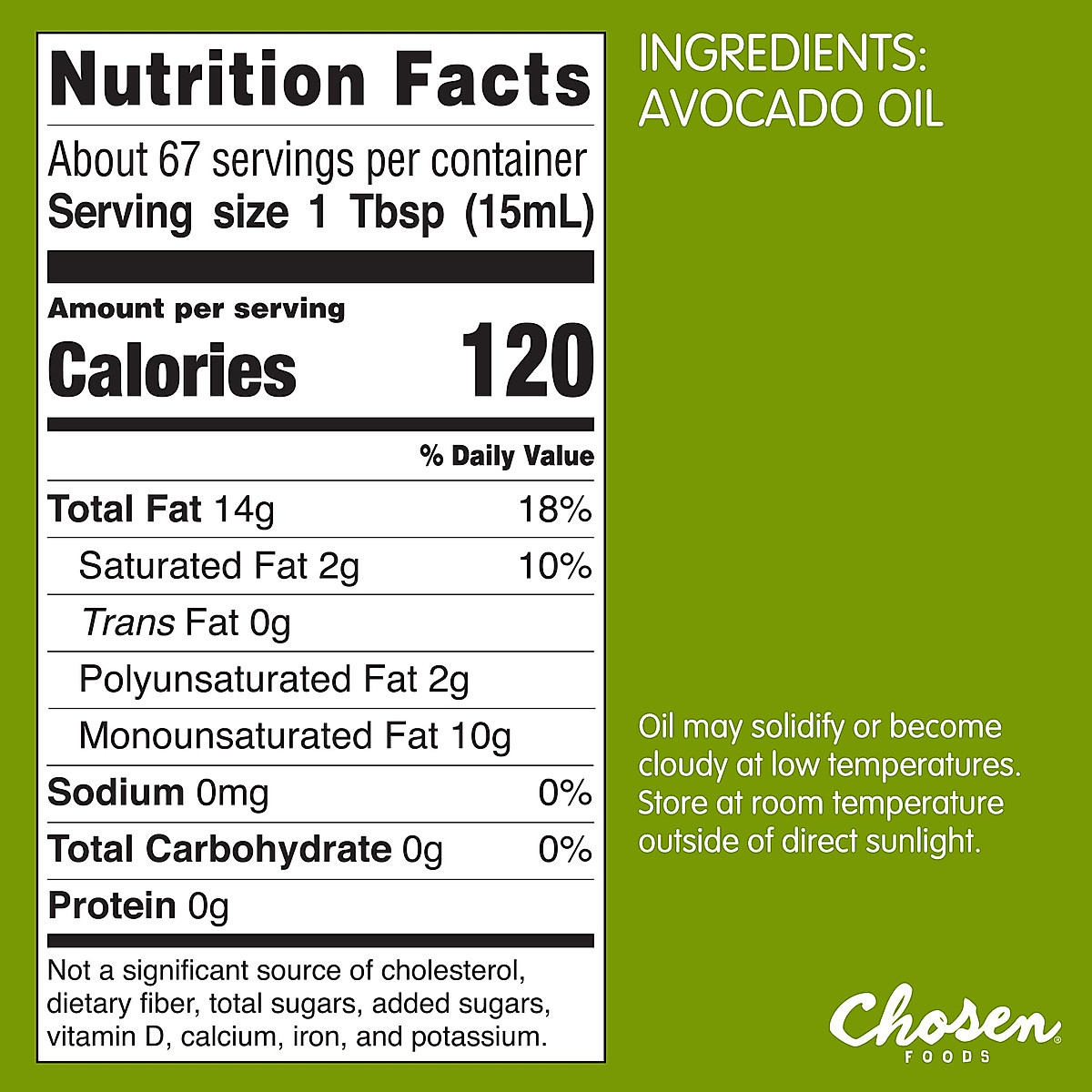 Chosen Foods 100% Pure Avocado Oil, Keto and Paleo Diet Friendly, Kosher Oil for Baking, High-Heat Cooking, Frying, Homemade Sauces, Dressings and Marinades (1 liter, 2 Pack)