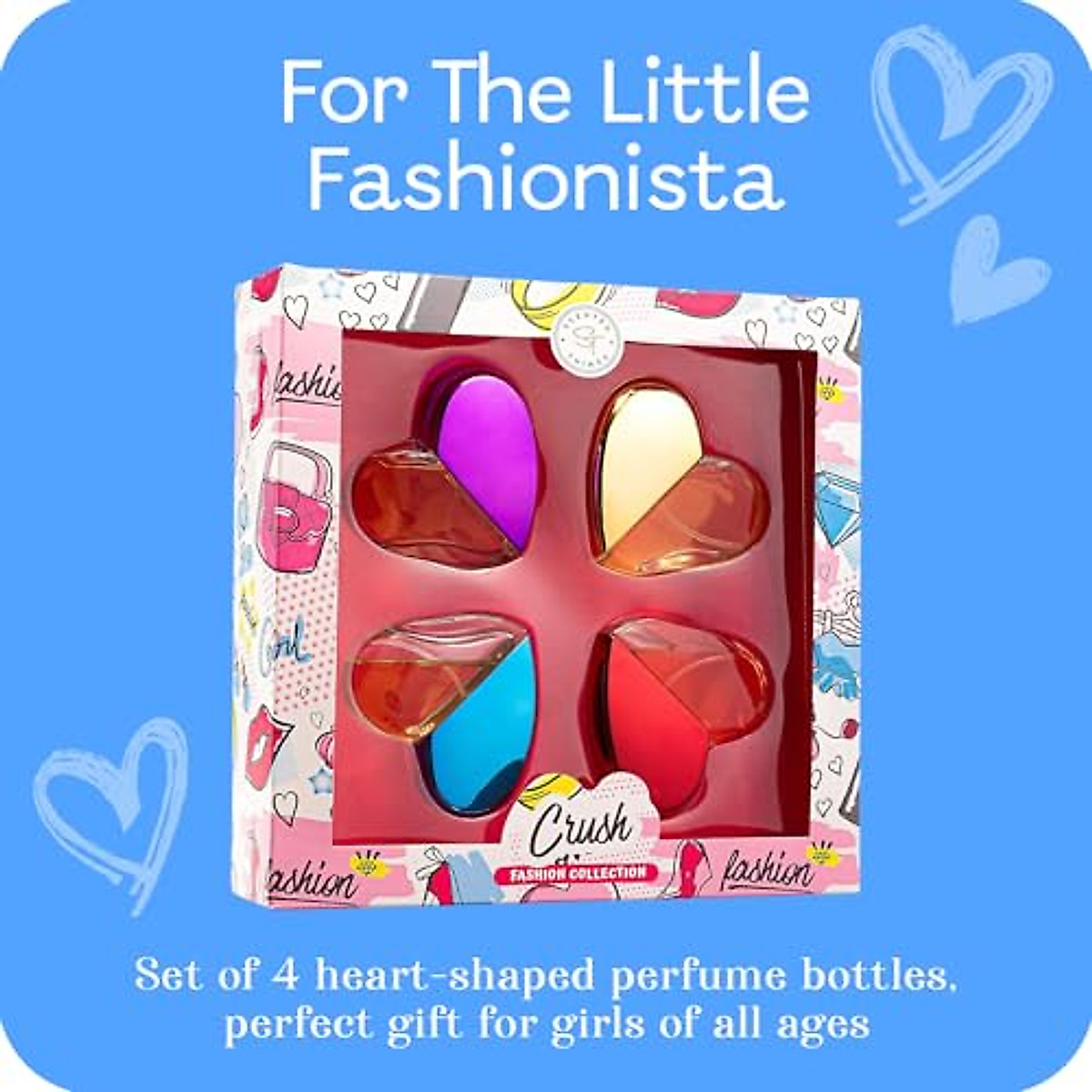 SCENTED THINGS Crush Perfume Gift Set for Teen Girls, Kids Body Spray for Girls 10-12 & Teens, Body Mist for Teenage Girl, Fashion Collection 4 Heart-Shaped Perfumes Bottles